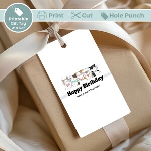 Printable Birthday Gift Tag Cat, Kitty Cat Favour Tag, Print at Home ...