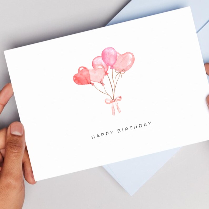 Happy Birthday Card Printable, Balloon Birthday Card Digital Download ...
