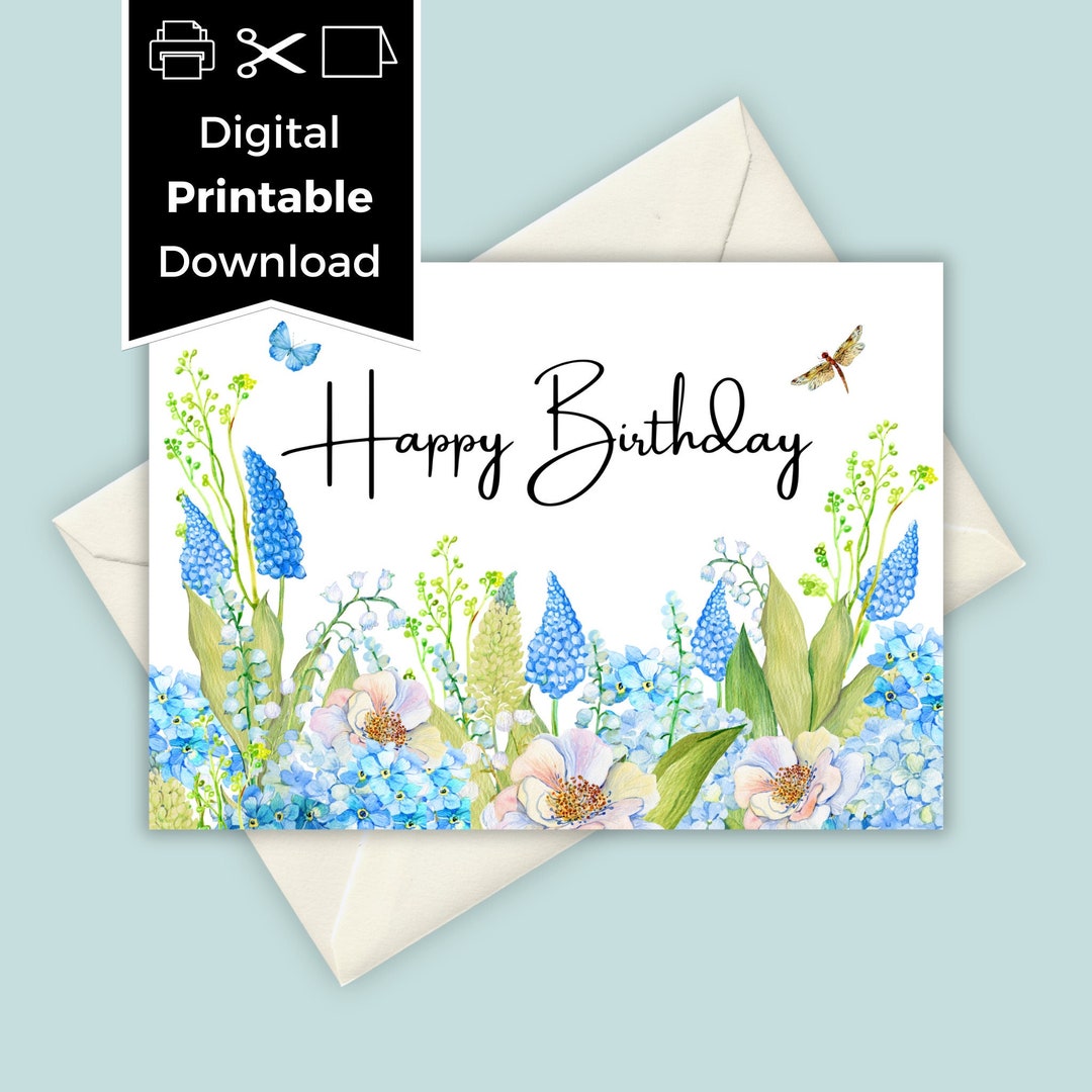 Printable Birthday Card With Spring Flowers Happy Birthday - Etsy UK