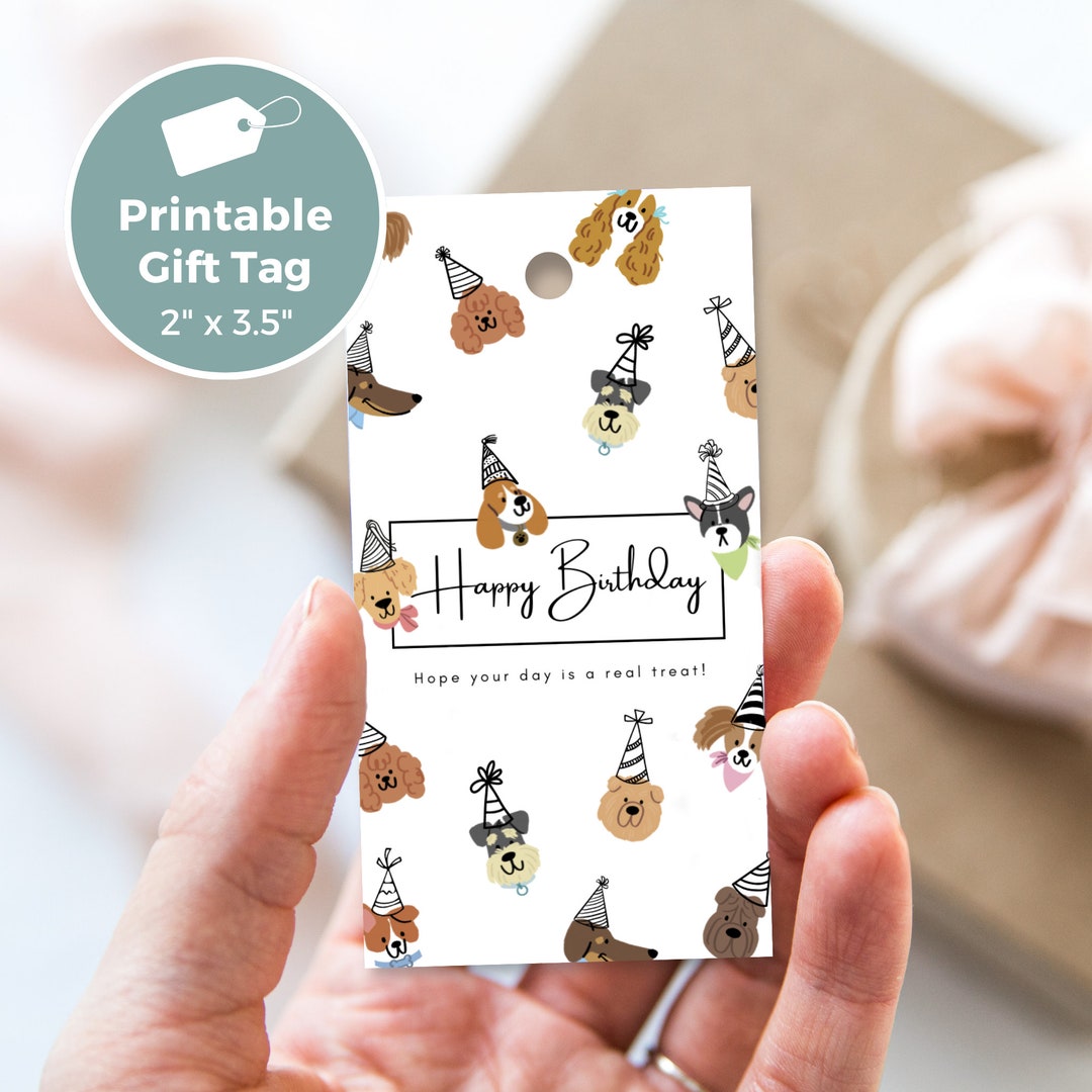 Printable Birthday Gift Tag Cute Dogs, Print at Home, Instant Download ...