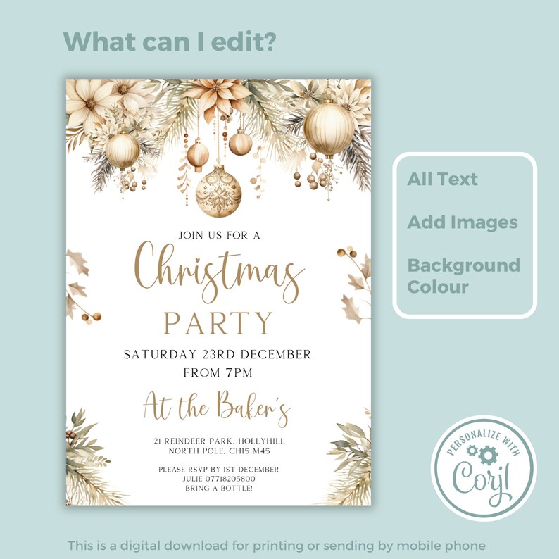 Christmas Party Invitation Editable Boho Christmas Party - Etsy
