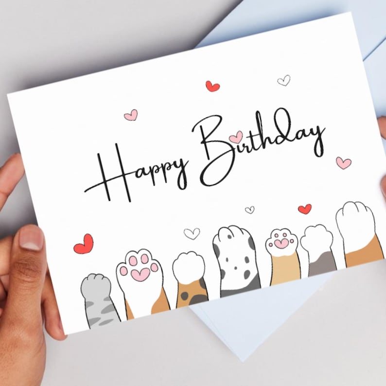 Cat Printable Birthday Card, Cute Kitty Greeting Card, Cat Birthday ...