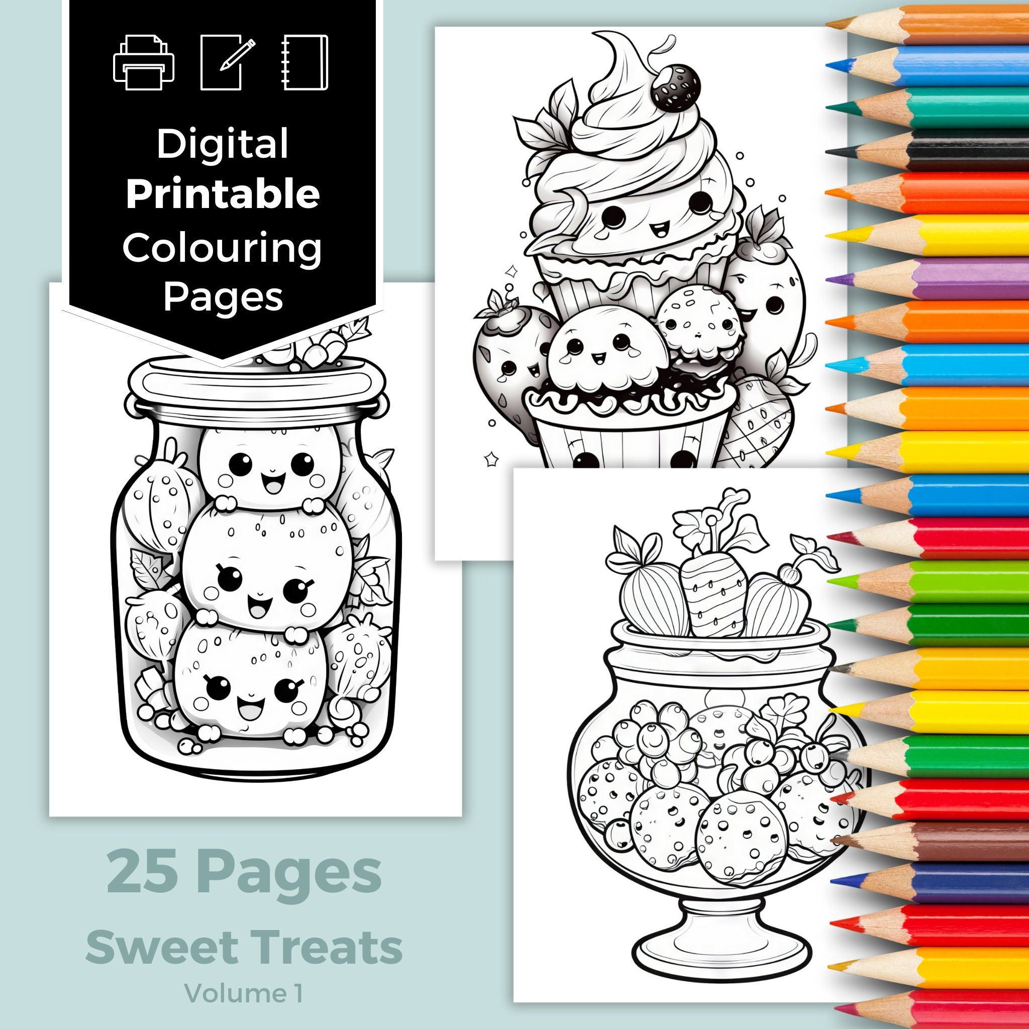 25 Colouring Pages for Kids Printable Cute Sweet Treats - Etsy Australia