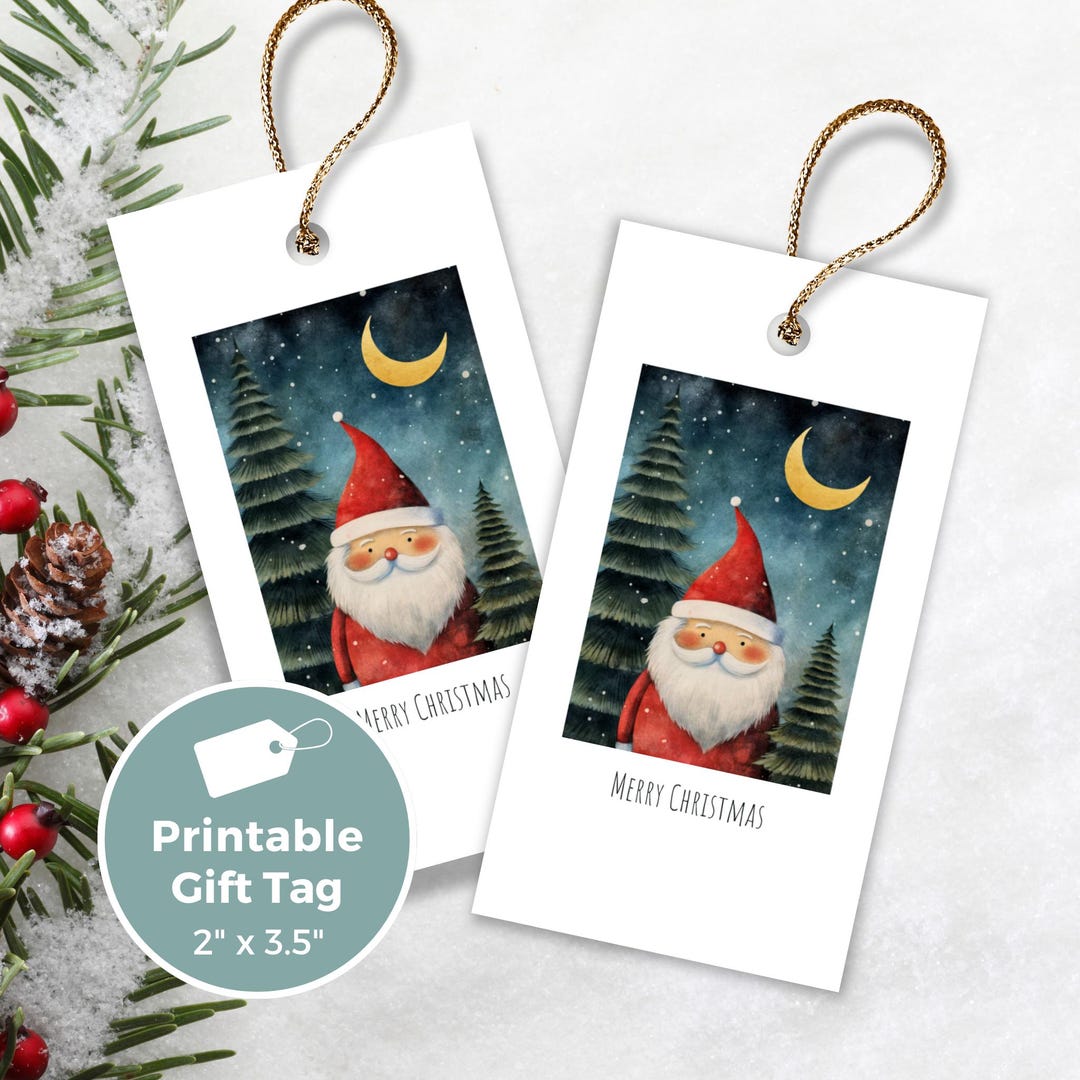 Printable 2x3.5 Christmas Gift Tags, Santa Claus Holiday Tags, DIY ...