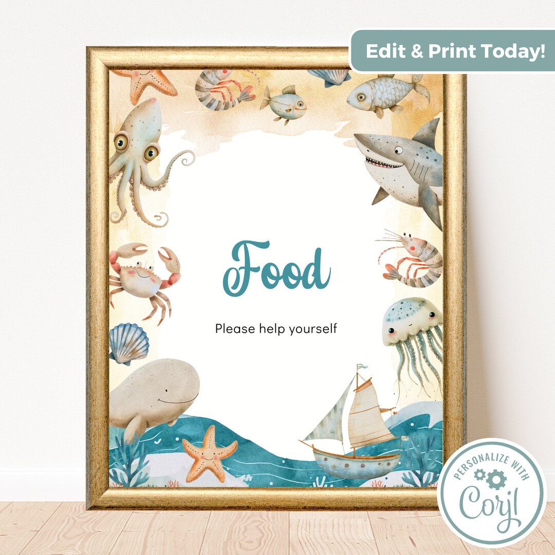 Printable Under the Sea Birthday Party Food Sign, Swimming Party Decor ...