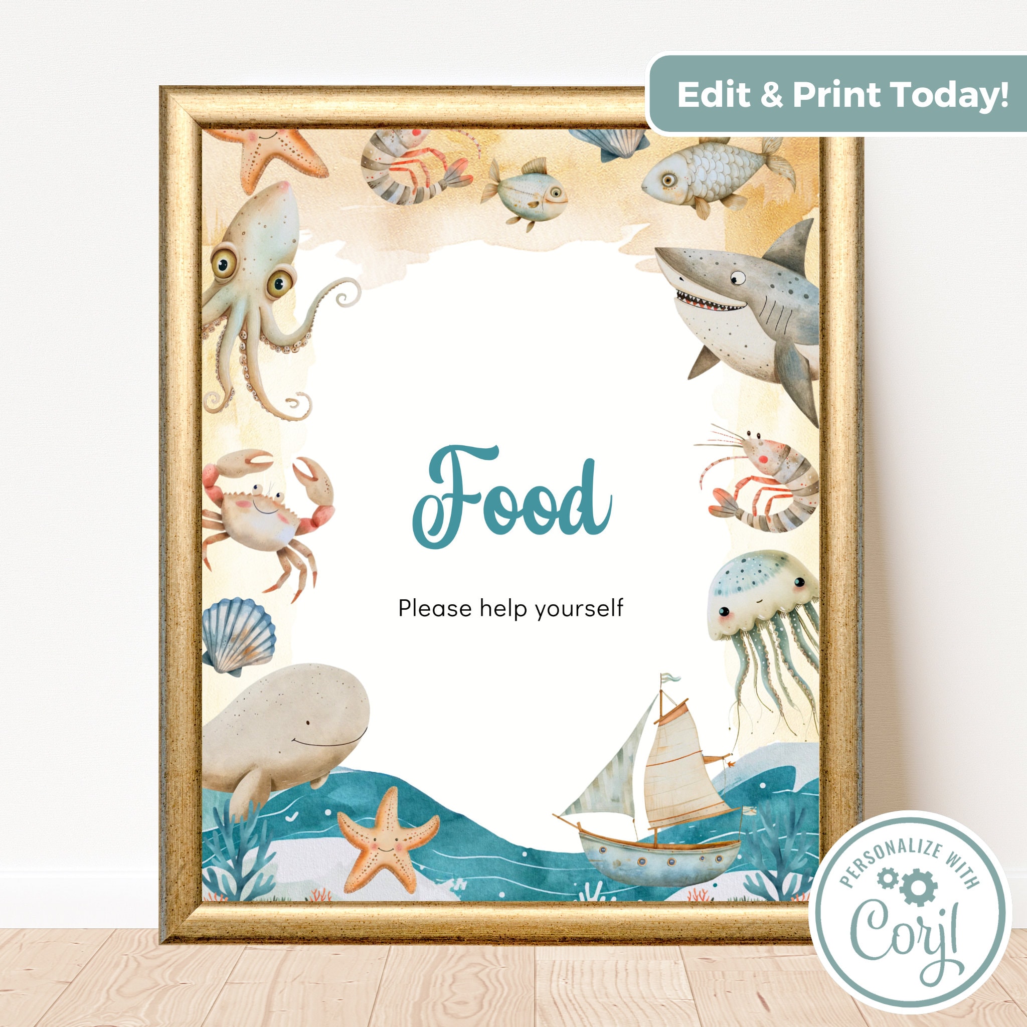 Printable Under the Sea Birthday Party Food Sign, Swimming Party Decor ...
