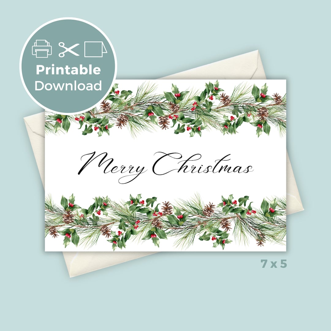 Printable Christmas Card With Festive Garlands - Holiday Garland Design ...