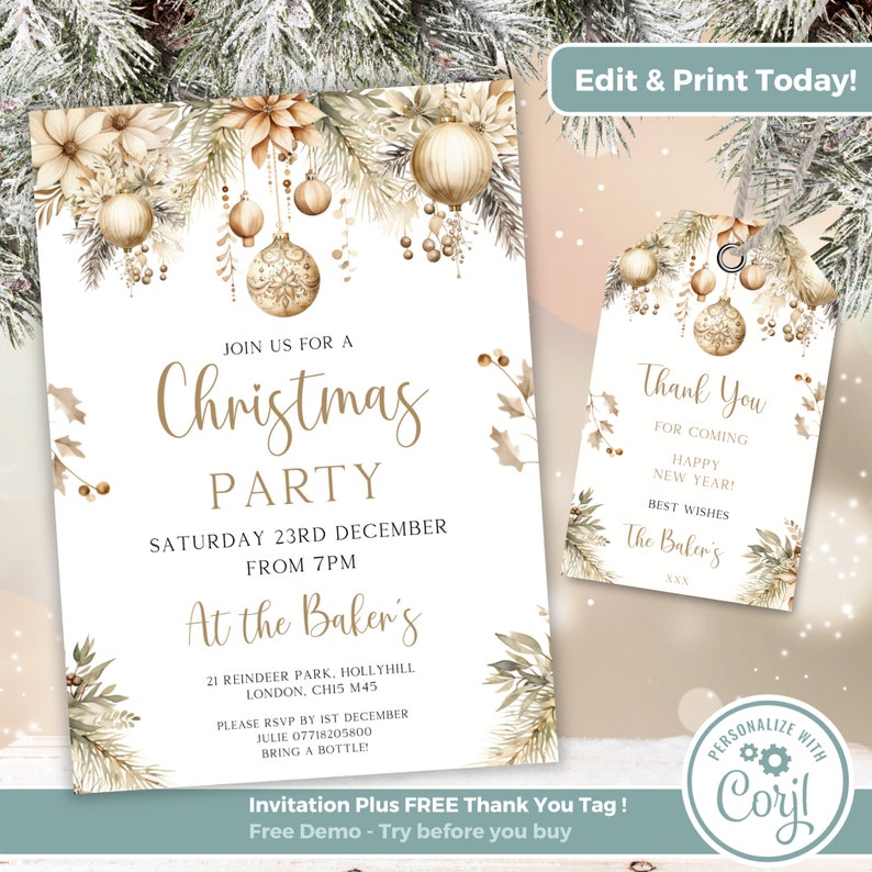 Christmas Party Invitation Editable Boho Christmas Party Invitation ...