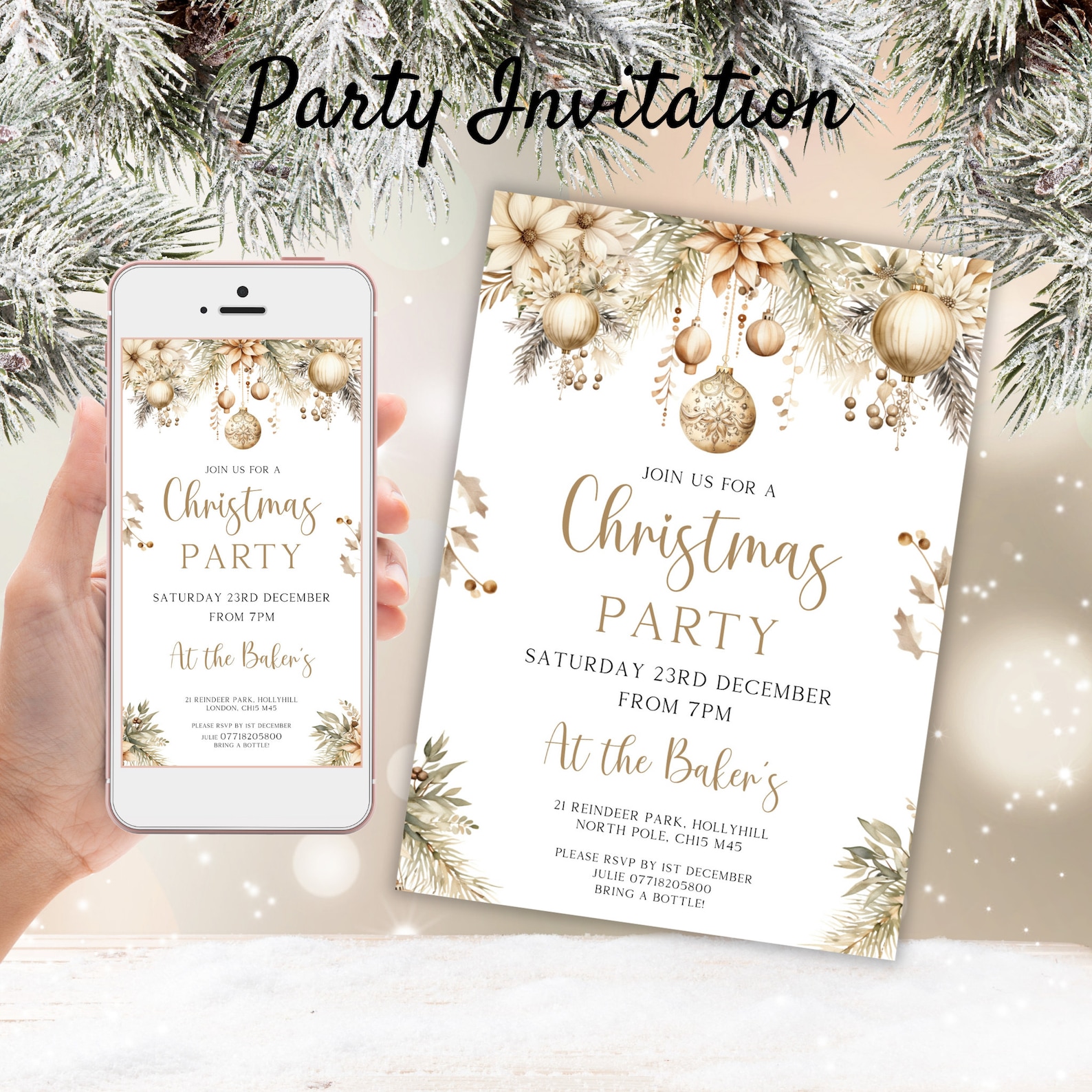 Christmas Party Invitation Editable Boho Christmas Party - Etsy