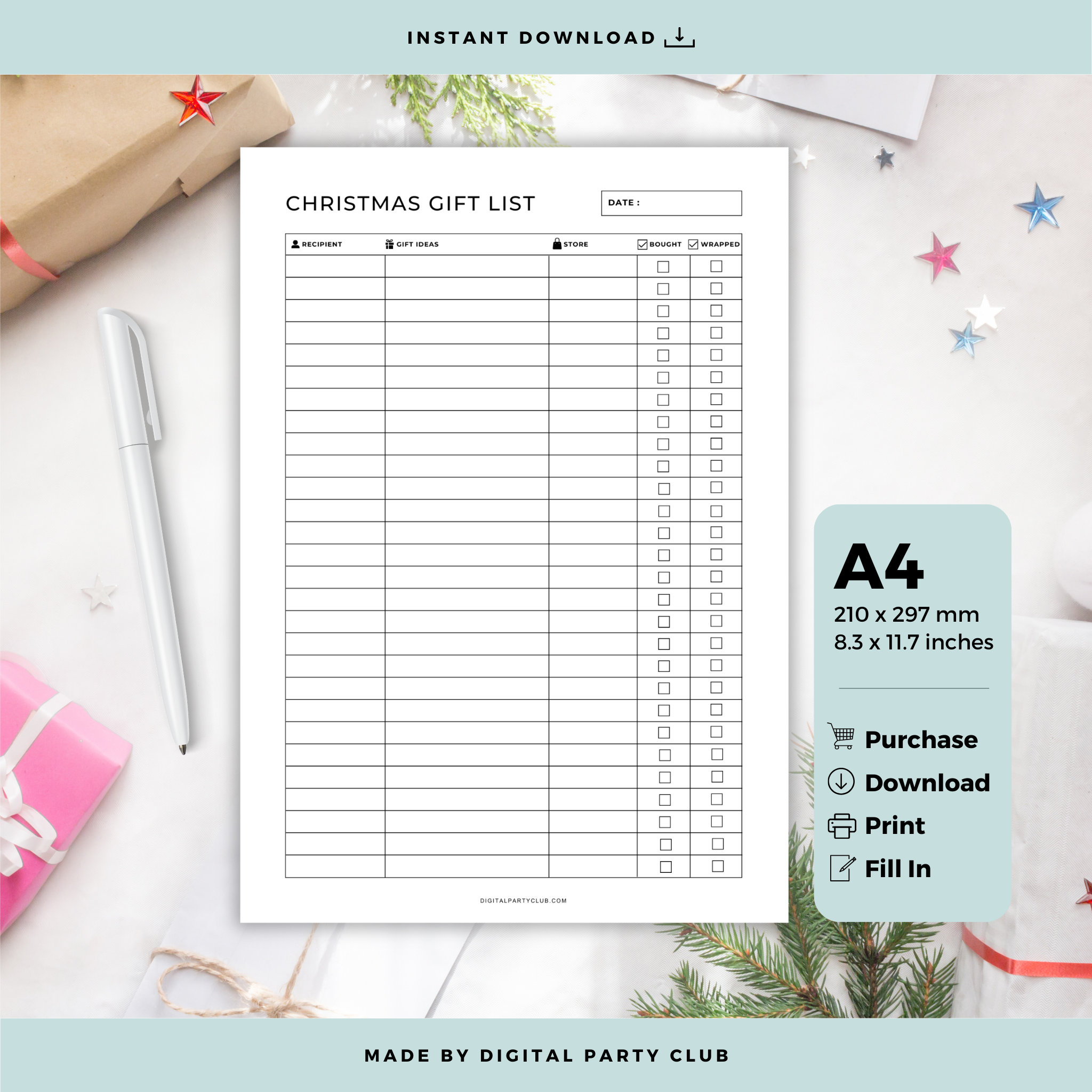 Printable Christmas List Printable Gift Tracker Christmas - Etsy