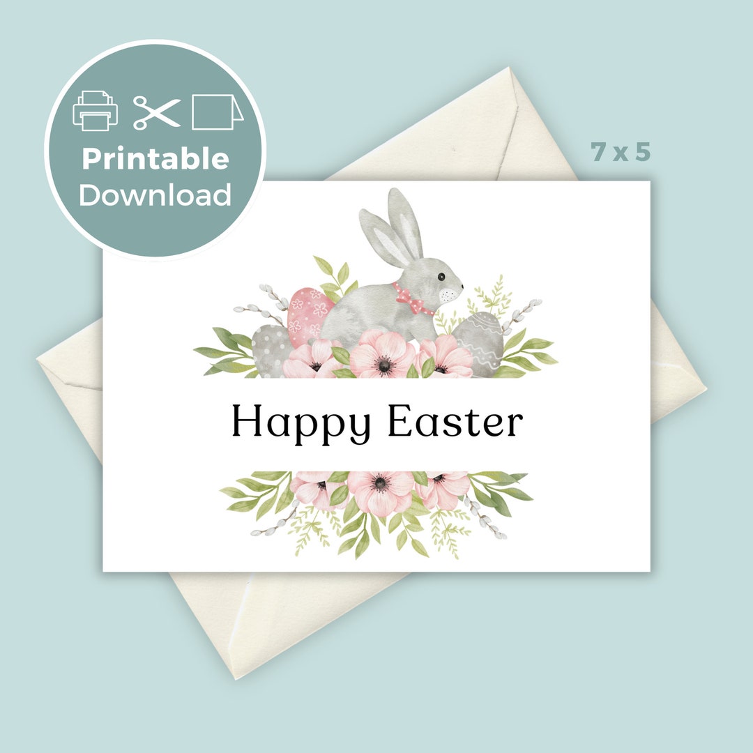 Hoppy Easter Greetings: Adorable Bunny Card, Printable Easter Card, DIY ...