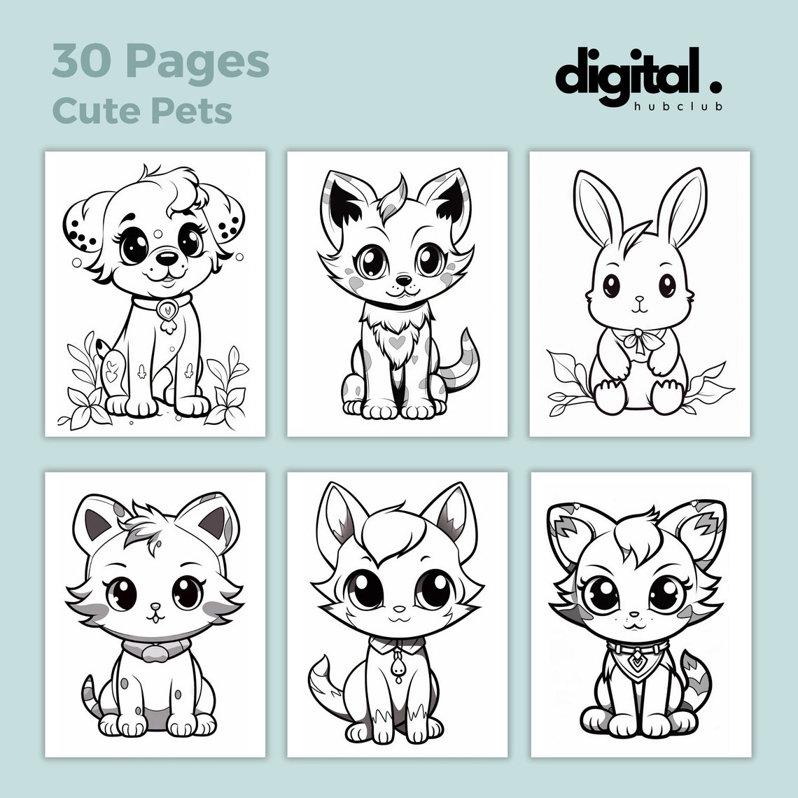 30 Colouring Pages for Kids Printable Cute Pets Colouring - Etsy