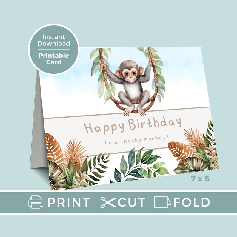 Printable Birthday Card Cheeky Monkey, Cute Monkey Greeting Card, Print ...