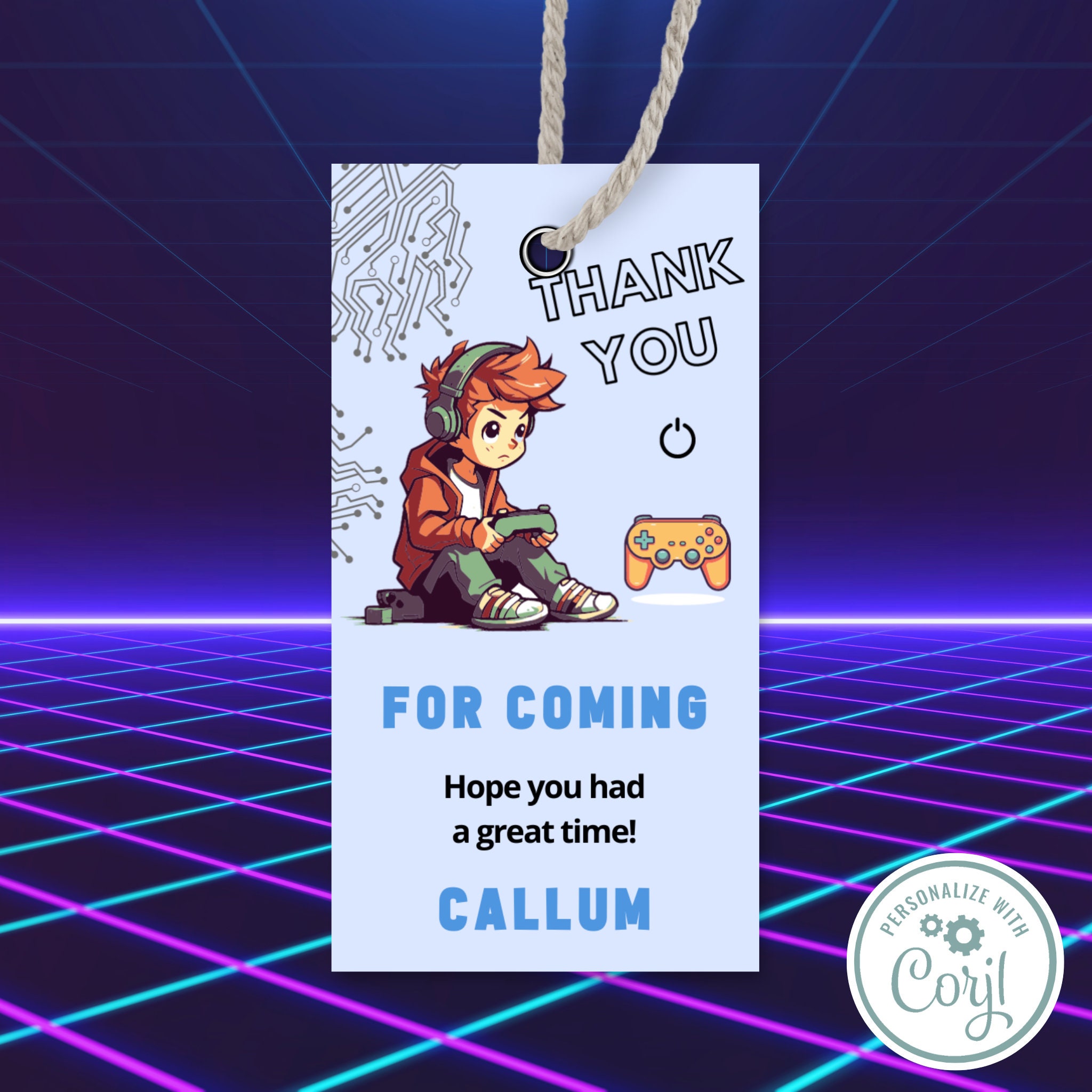 Editable Game-themed Birthday Thank You Tag Customizable Template ...