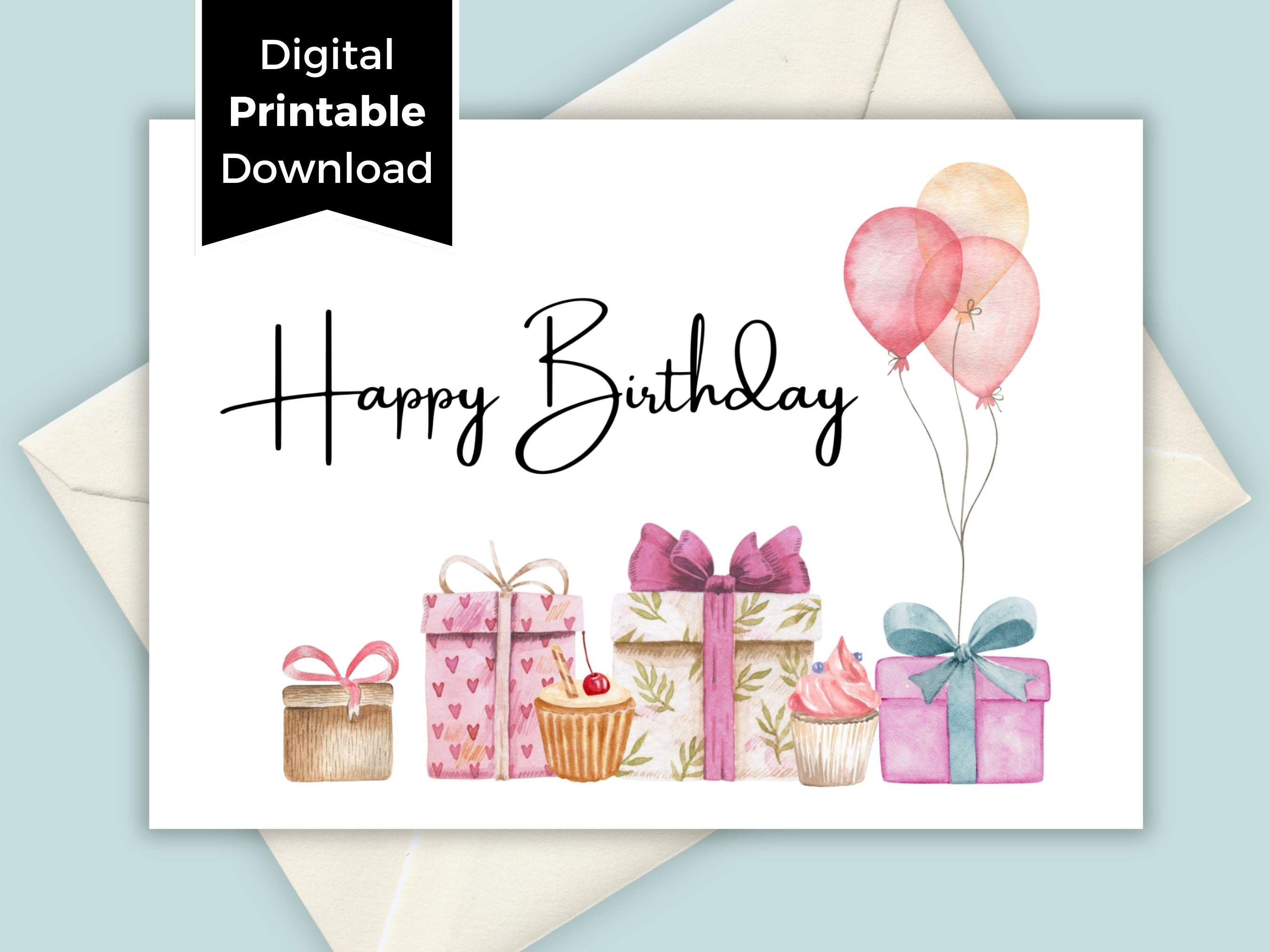 Printable Birthday Card Birthday Card With Presents Happy - Etsy UK