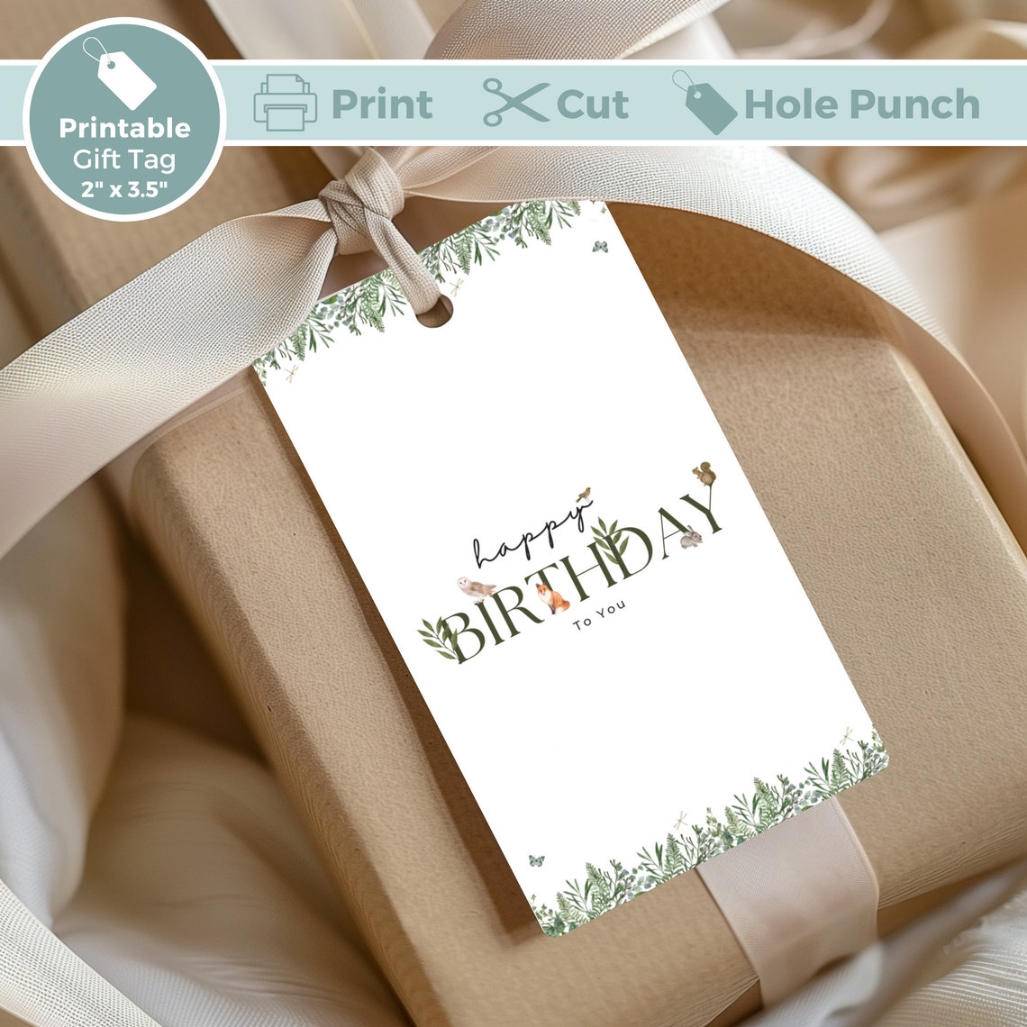 Printable Woodland Animals Birthday Gift Tag, Cute Animal Gift Tags ...