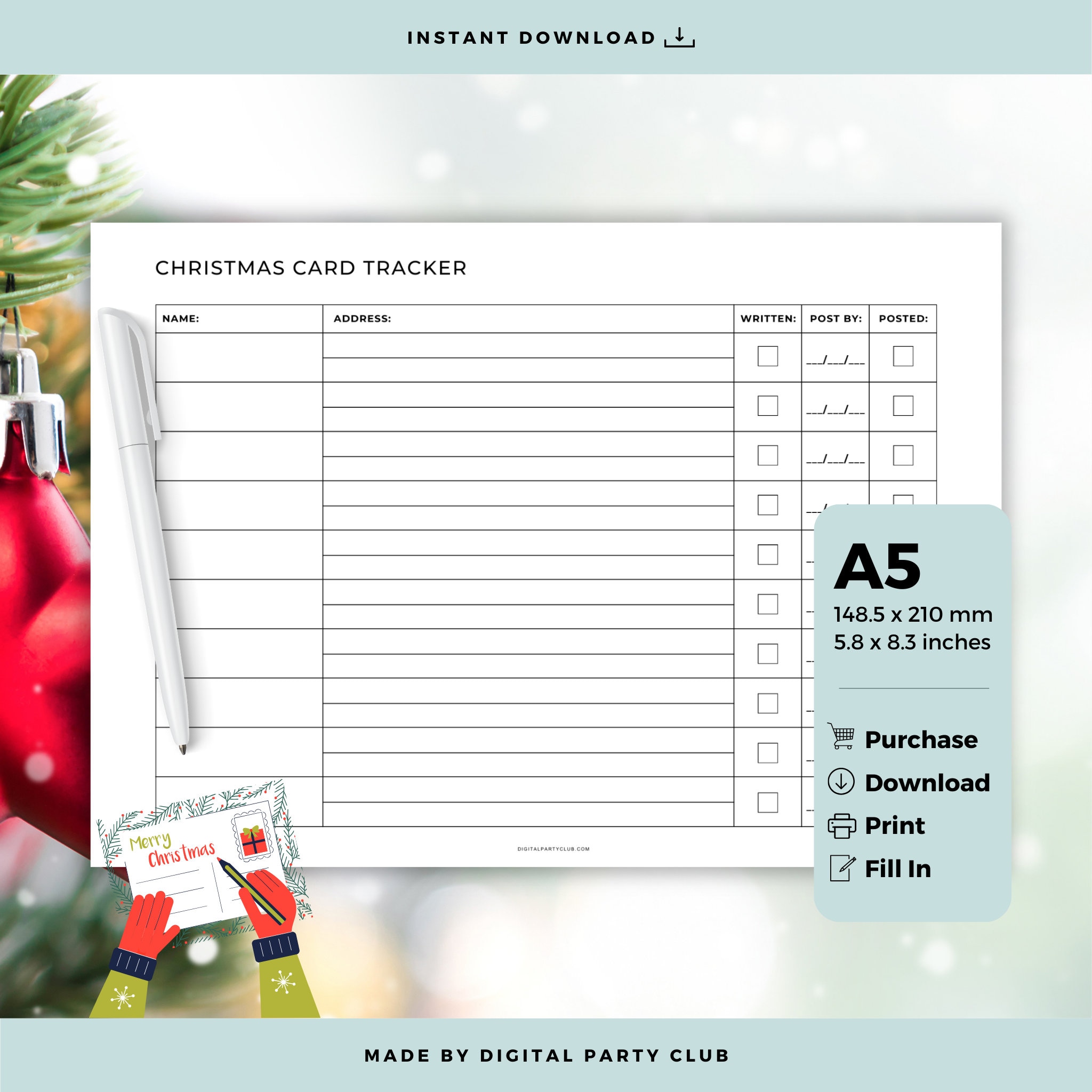 Christmas Card Tracker, Printable Christmas Card Planner, Christmas ...