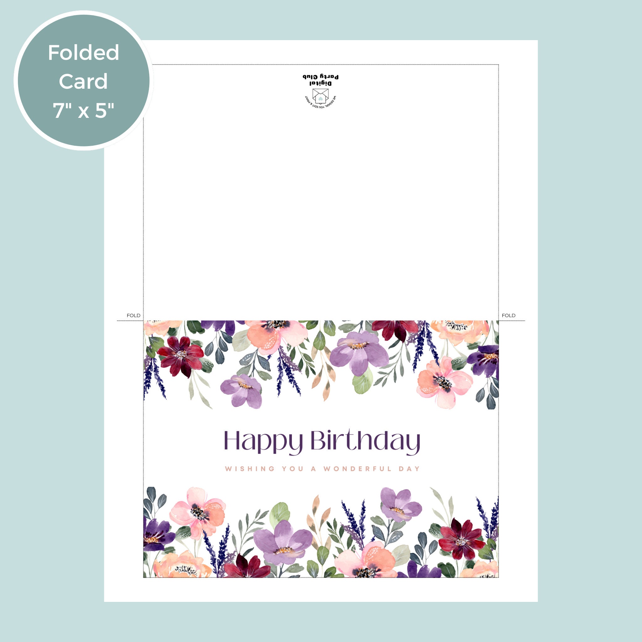 Printable Birthday Card With Purple Flower, Floral Birthday Card ...