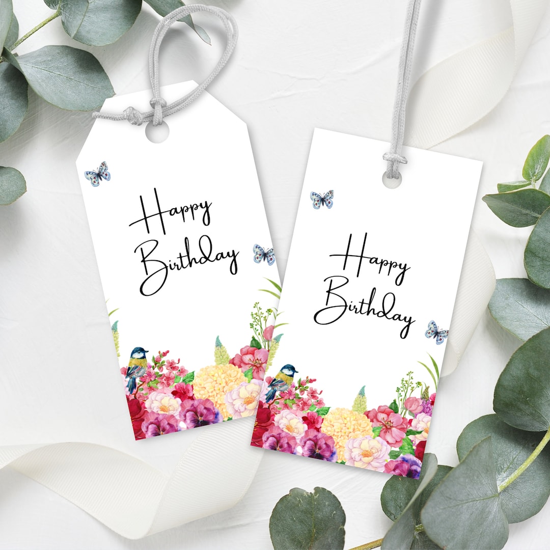Printable Birthday Pink Red Spring Flower Gift Tag, Print at Home ...