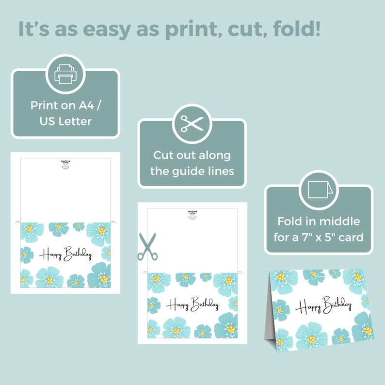 Printable Birthday Card With Flowers, Floral Birthday Printable ...