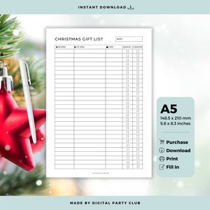 Printable Christmas List, Printable Gift Tracker, Christmas Gift List ...