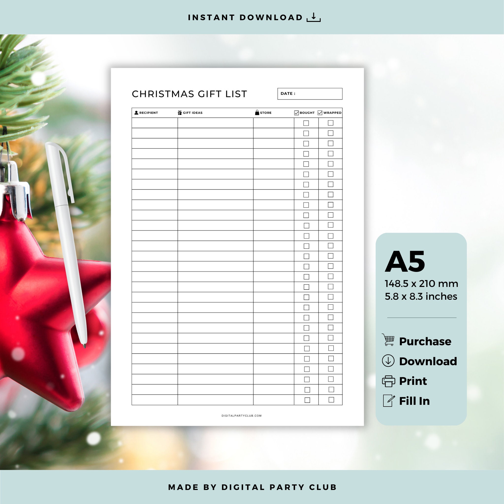 Printable Christmas List, Printable Gift Tracker, Christmas Gift List ...