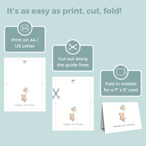 Printable Birthday Card With Cute Teddy Bear and Balloons, Baby Bear ...