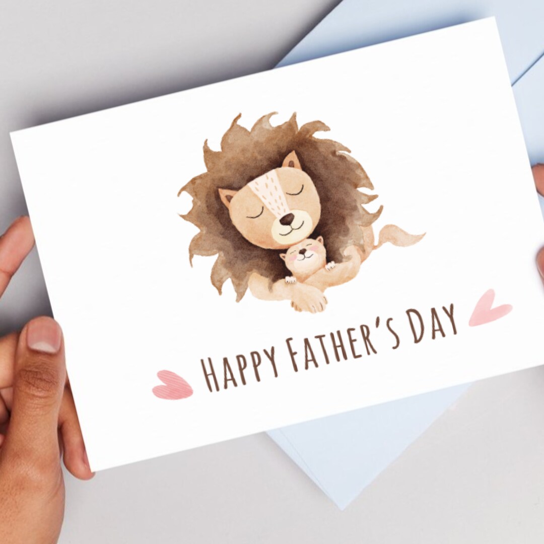 Printable Father's Day Card, Lion and Lion Cub DIY Greeting Card, Print ...