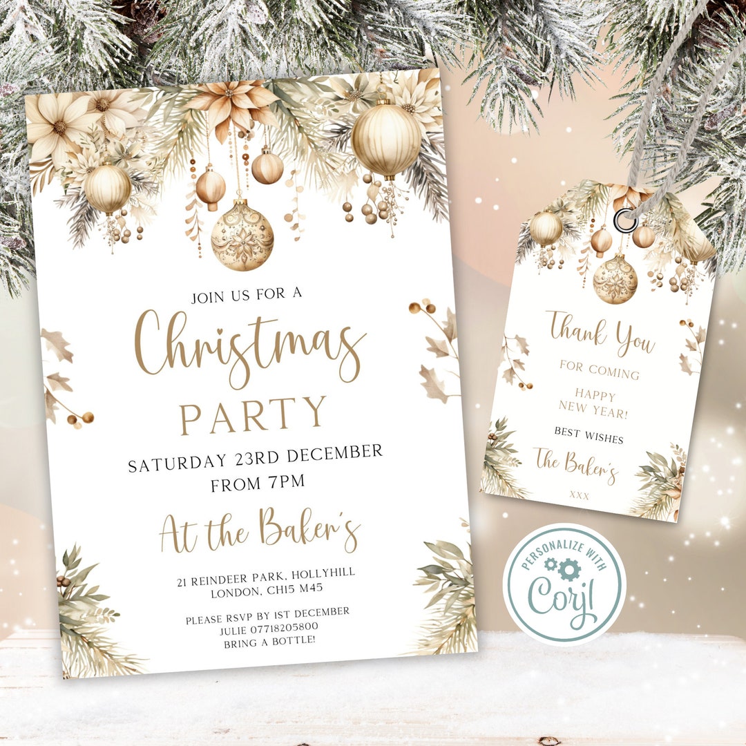 Christmas Party Invitation Editable Boho Christmas Party Invitation ...
