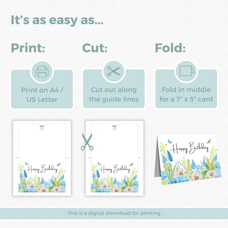 Printable Birthday Card With Spring Flowers, Happy Birthday Floral Card ...