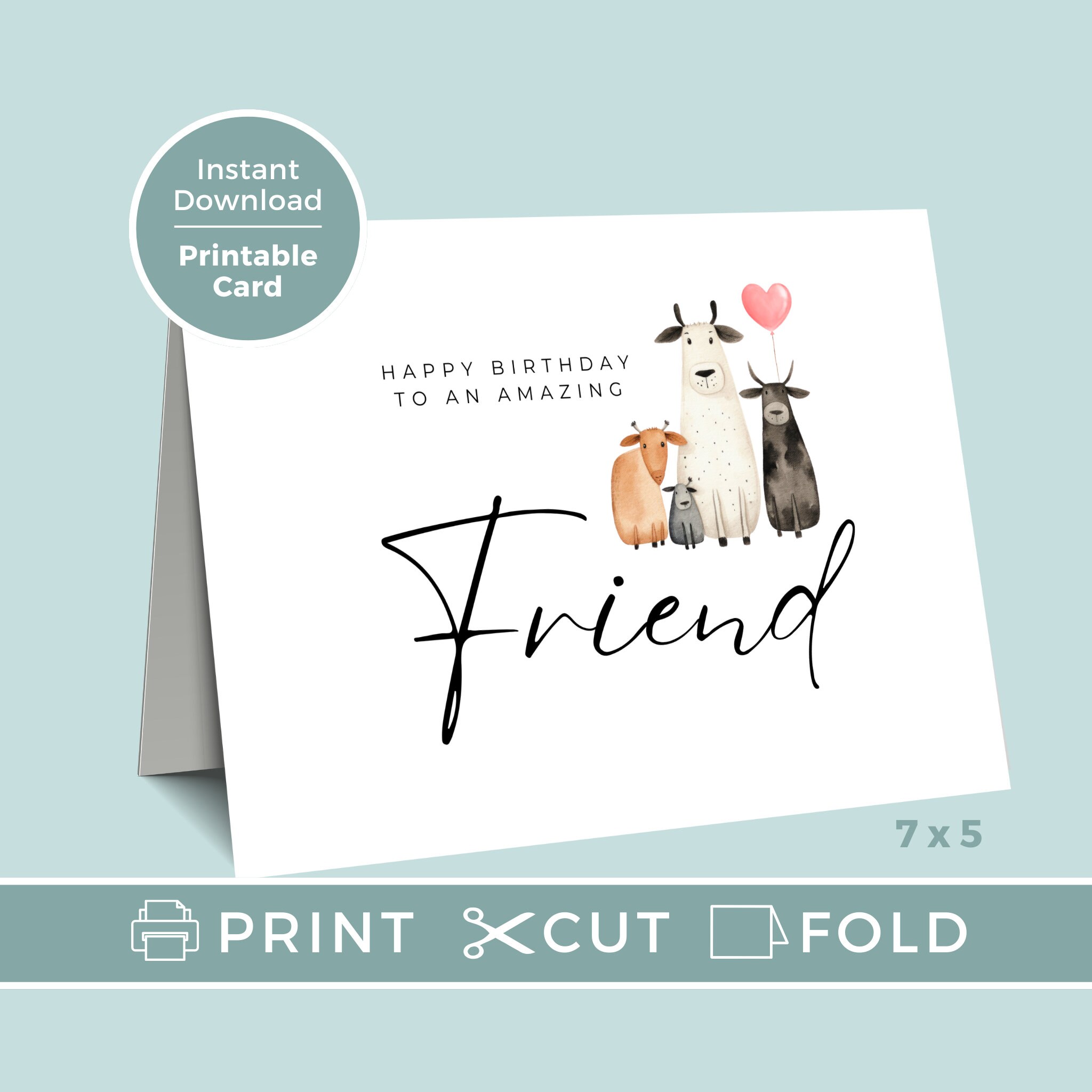 Printable Birthday Card Friend, Cow Greeting Card, Farm Animal Birthday ...
