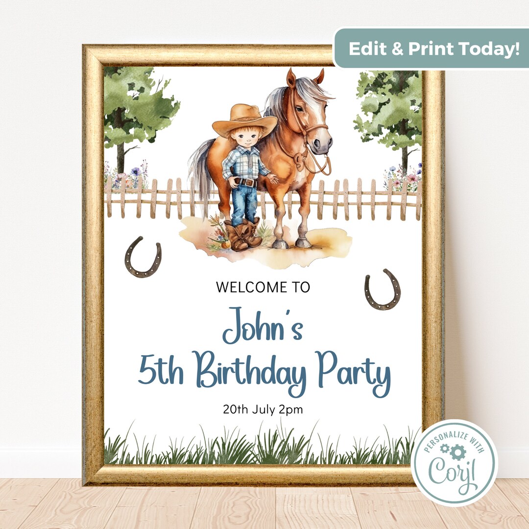 Editable Cowboy Birthday Party Welcome Sign - Saddle up Custom Poster ...