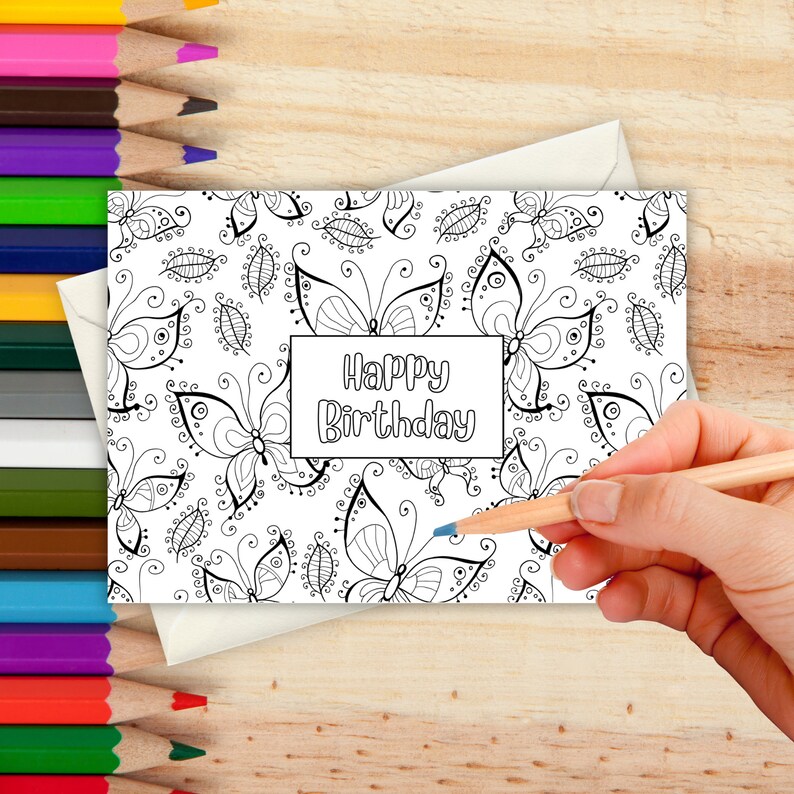 Happy Birthday Colouring Card - Butterfly | Printable Colouring ...