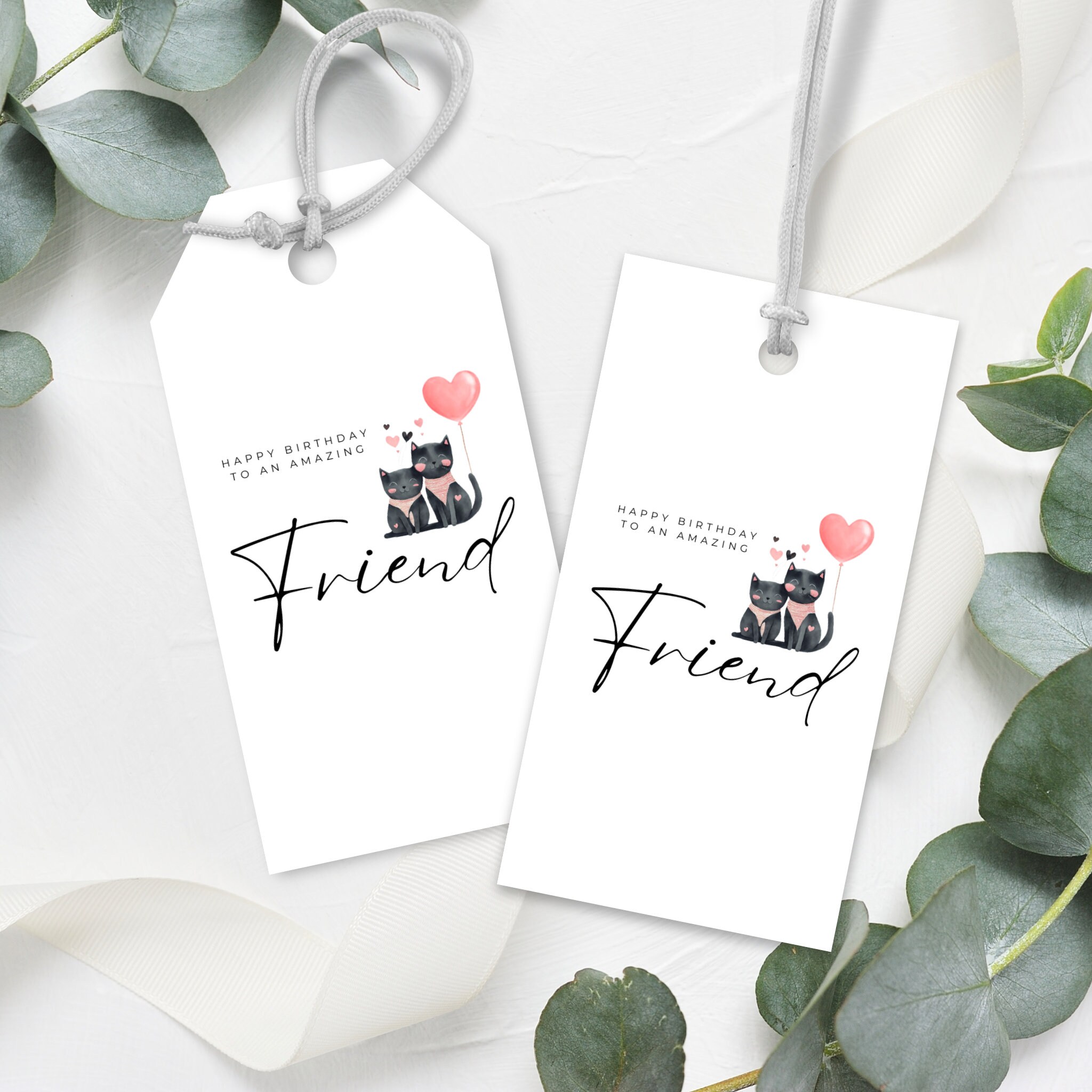 Printable Birthday Gift Tag for Friend, Cute Cat Design, Digital ...