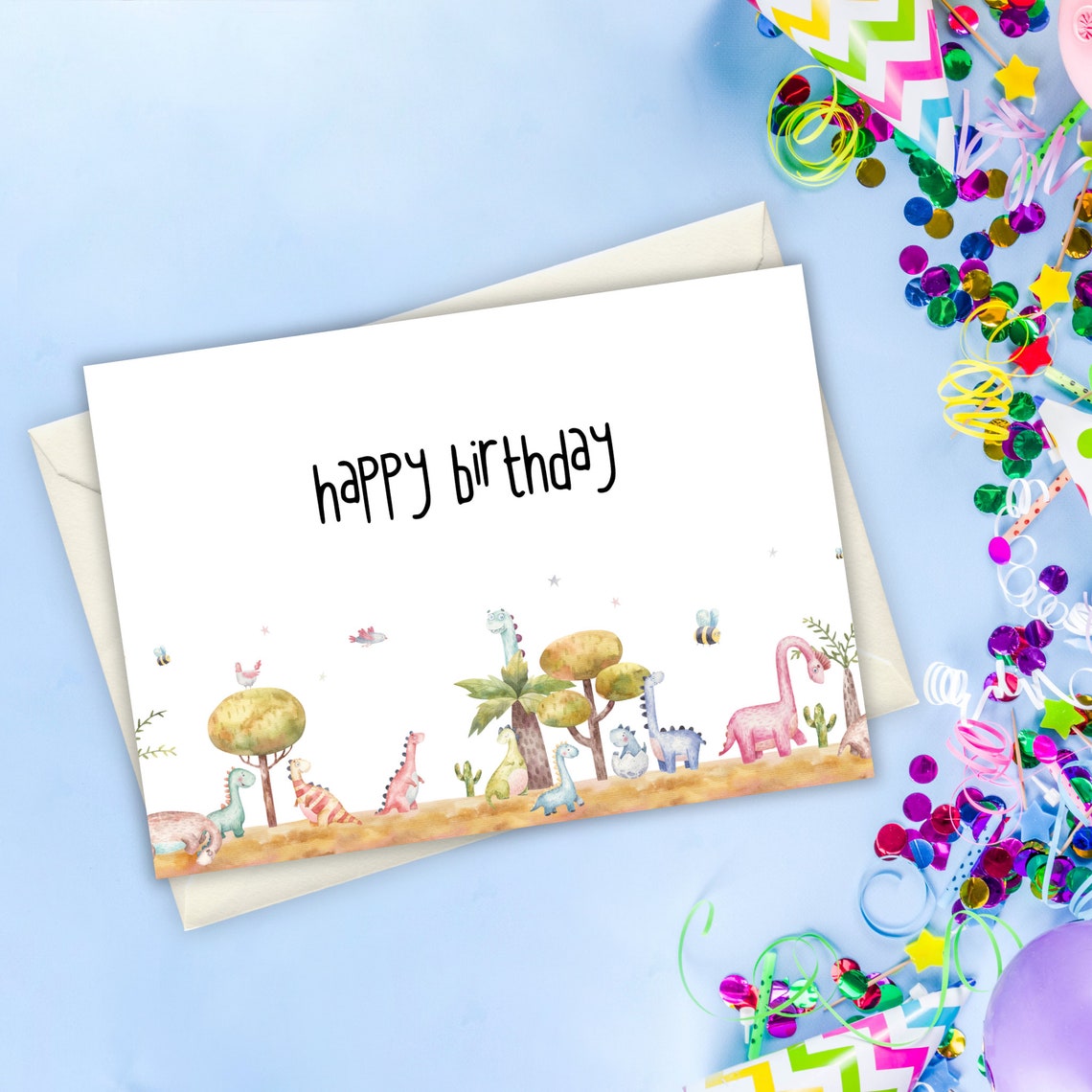 Birthday Card With Dinosaur Printable Birthday Greeting Card - Etsy