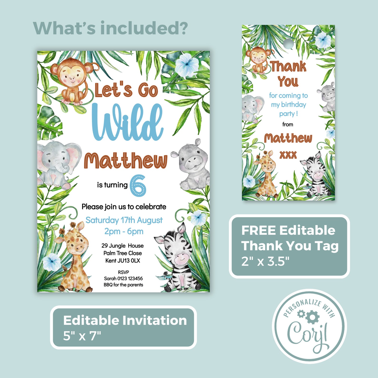 Editable Lets Go Wild Birthday Invitation, Animal Theme Boys Party ...