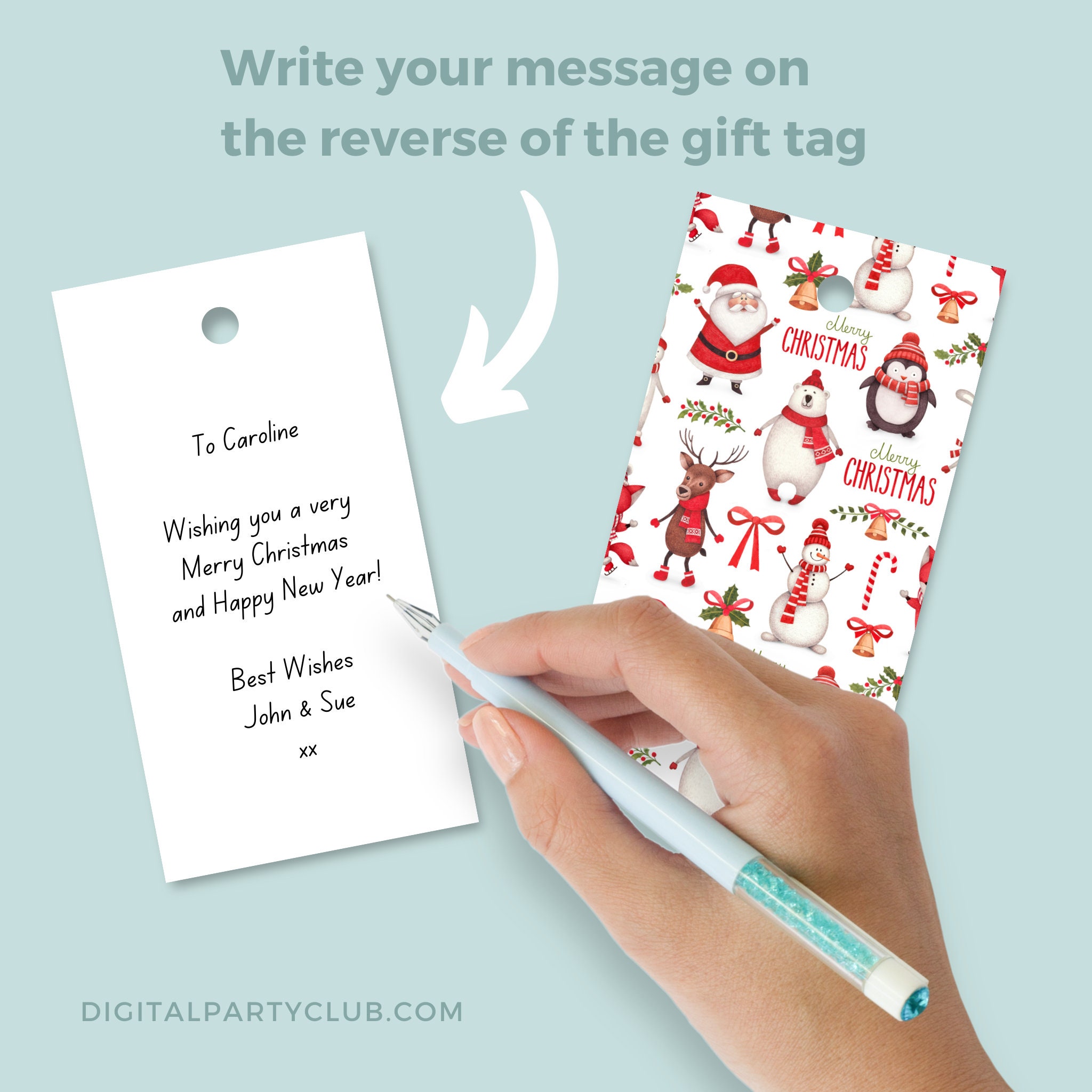 Printable Christmas Gift Tag Santa and Snowman, Christmas Illustration ...