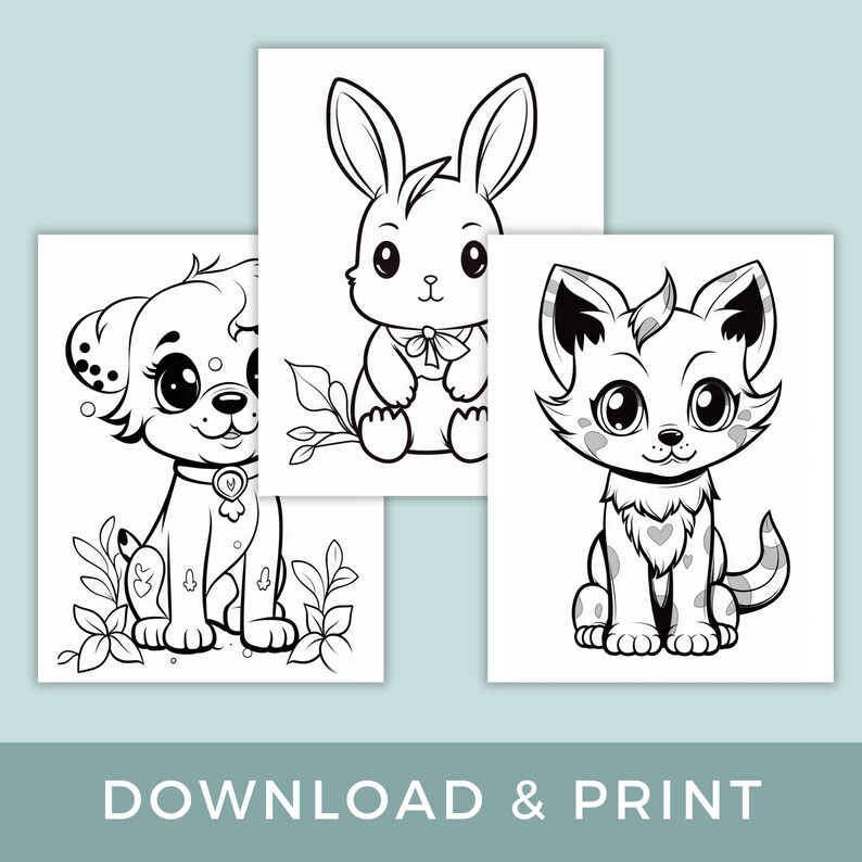30 Colouring Pages for Kids Printable, Cute Pets Colouring Pages for ...