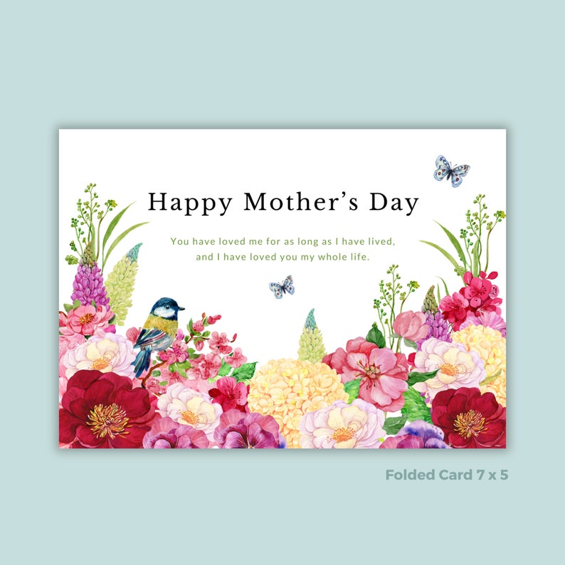 Printable Mothers Day Card, Printable Floral Greeting Card, DIY Mother ...