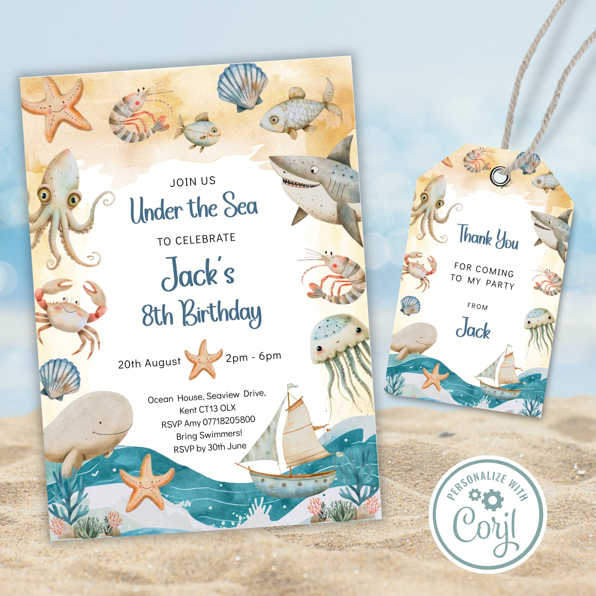 Editable Under the Sea Birthday Invitation, Ocean Party Invitation ...