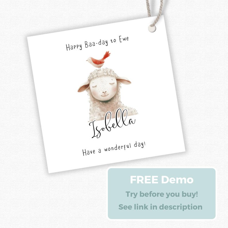Editable Sheep Birthday Gift Tag, Cute Farm Animal Party Favour ...