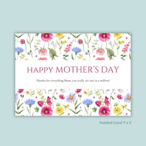 Printable Mothers Day Card, Floral Mothers Day Card, Floral DIY ...
