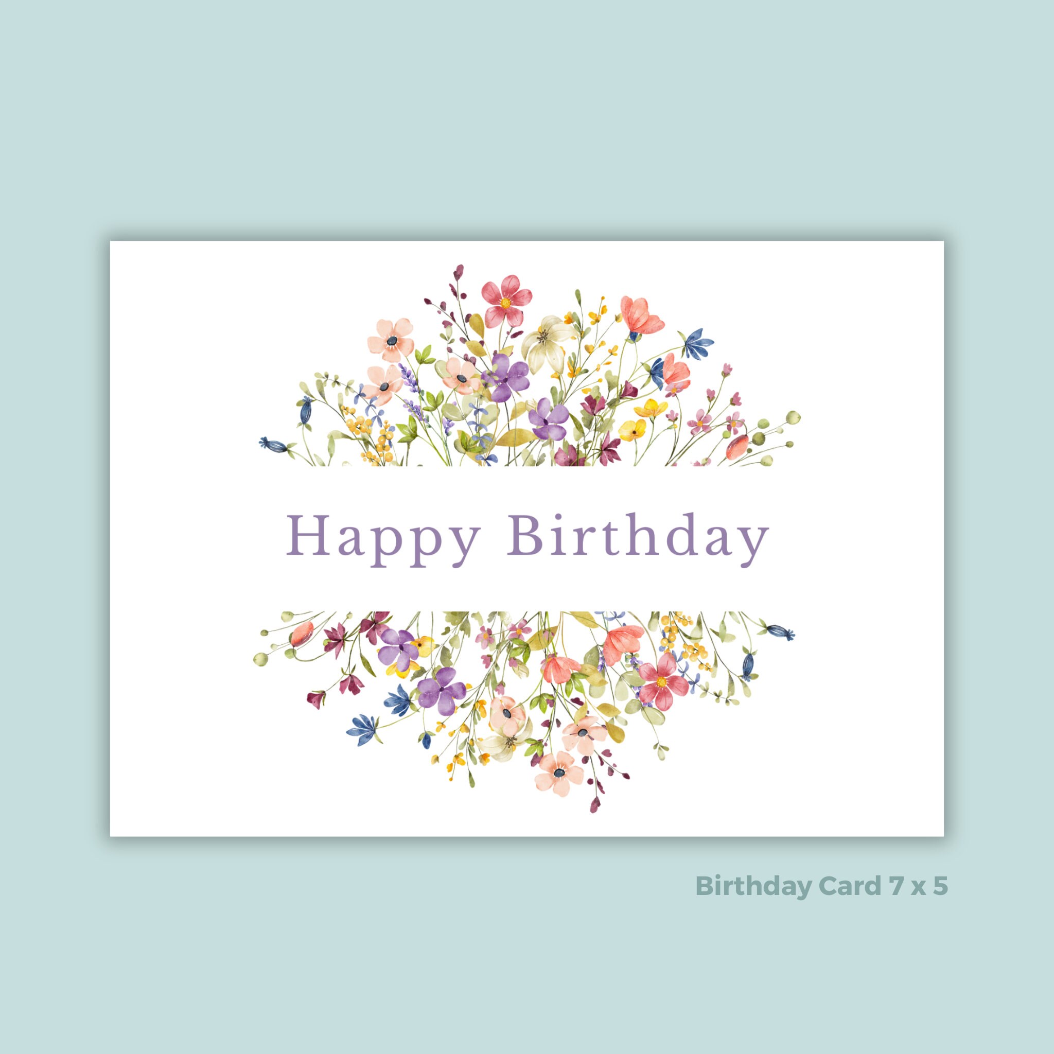Printable Birthday Card With Flowers, Floral Birthday Card, Printable ...
