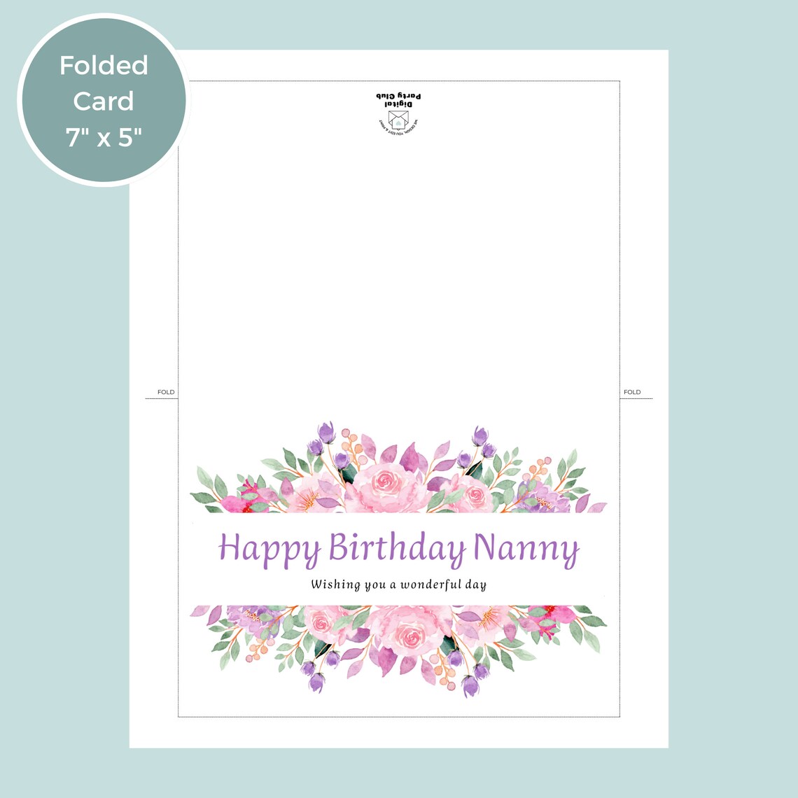 Printable Birthday Card Nanny, Floral Birthday Card Printable Greeting ...