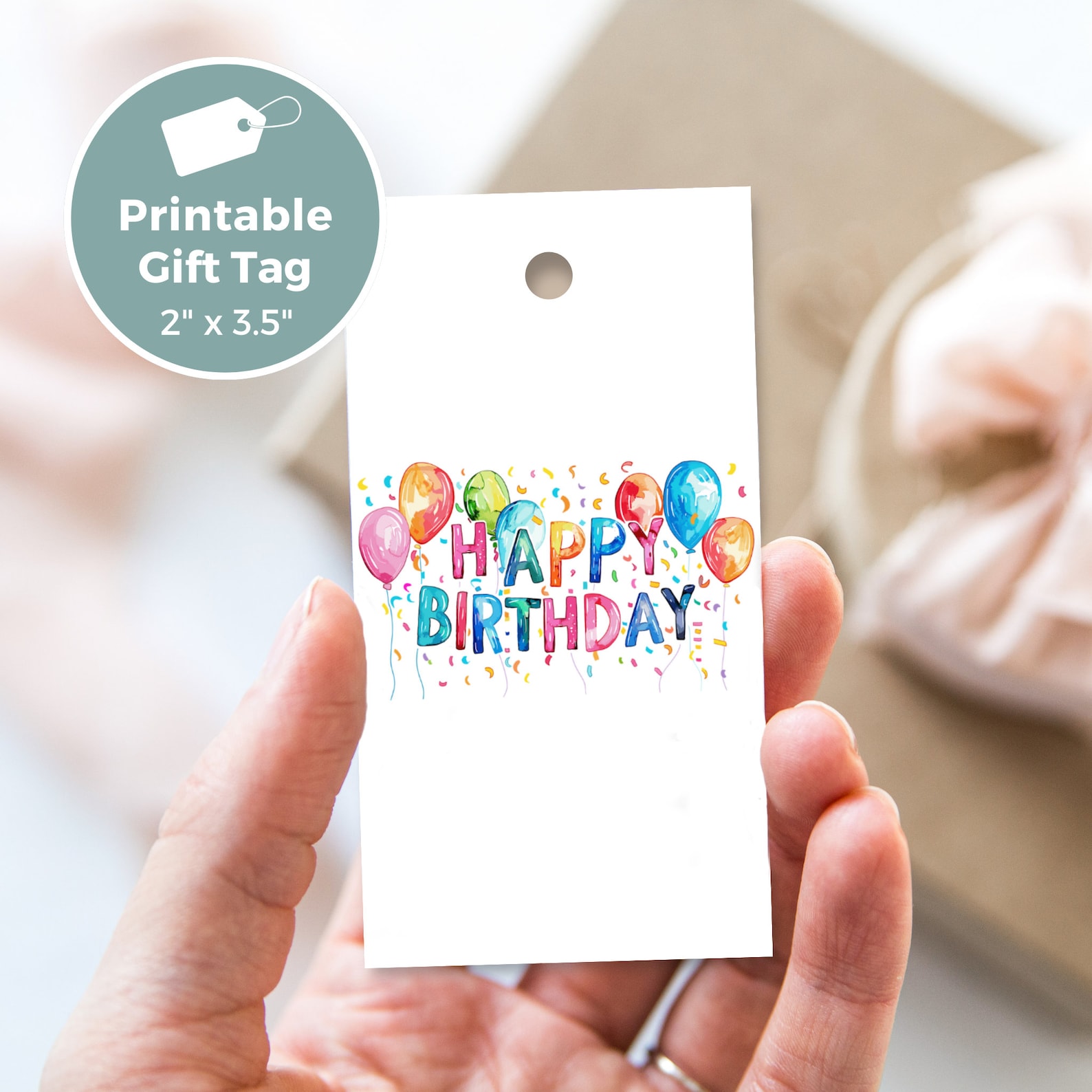 Vibrant Watercolor Balloon Birthday Gift Tag, Printable Gift Tag ...