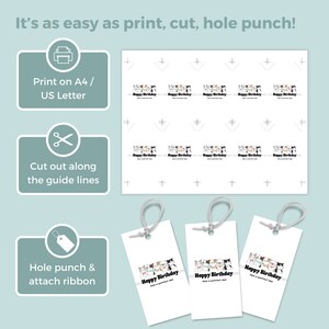 Printable Birthday Gift Tag Cat, Kitty Cat Favour Tag, Print at Home ...