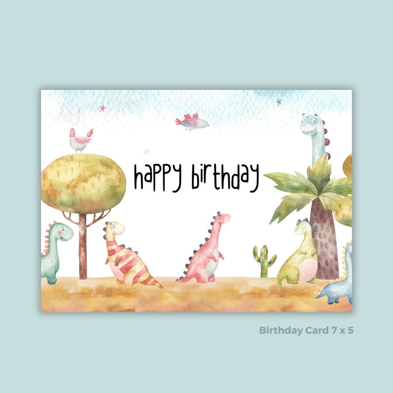 Birthday Card With Dinosaur Printable Birthday Greeting Card - Etsy
