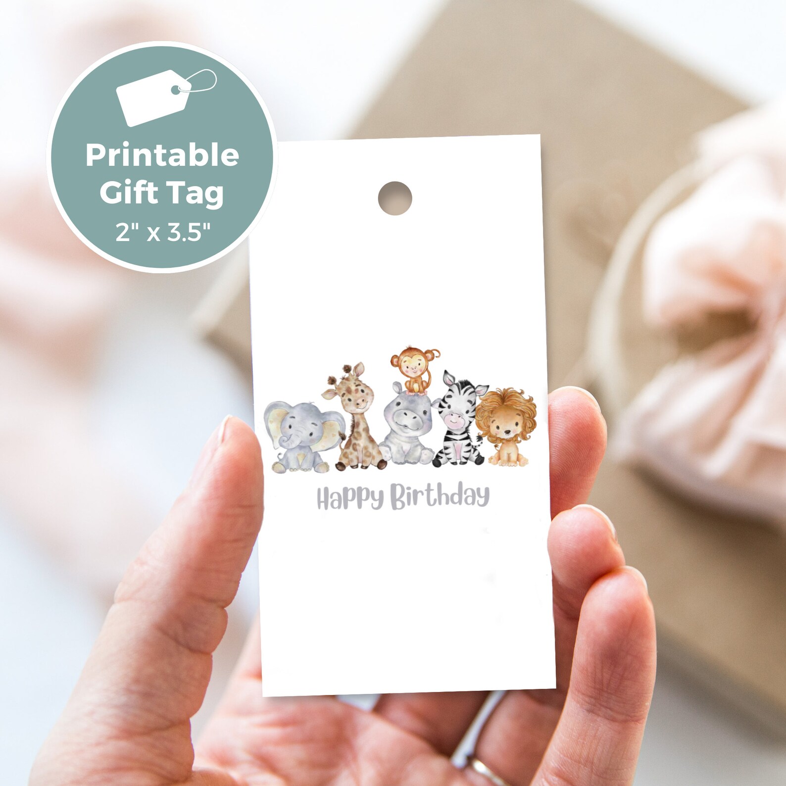 Printable Birthday Gift Tag With Jungle Animals, Cute Safari ...