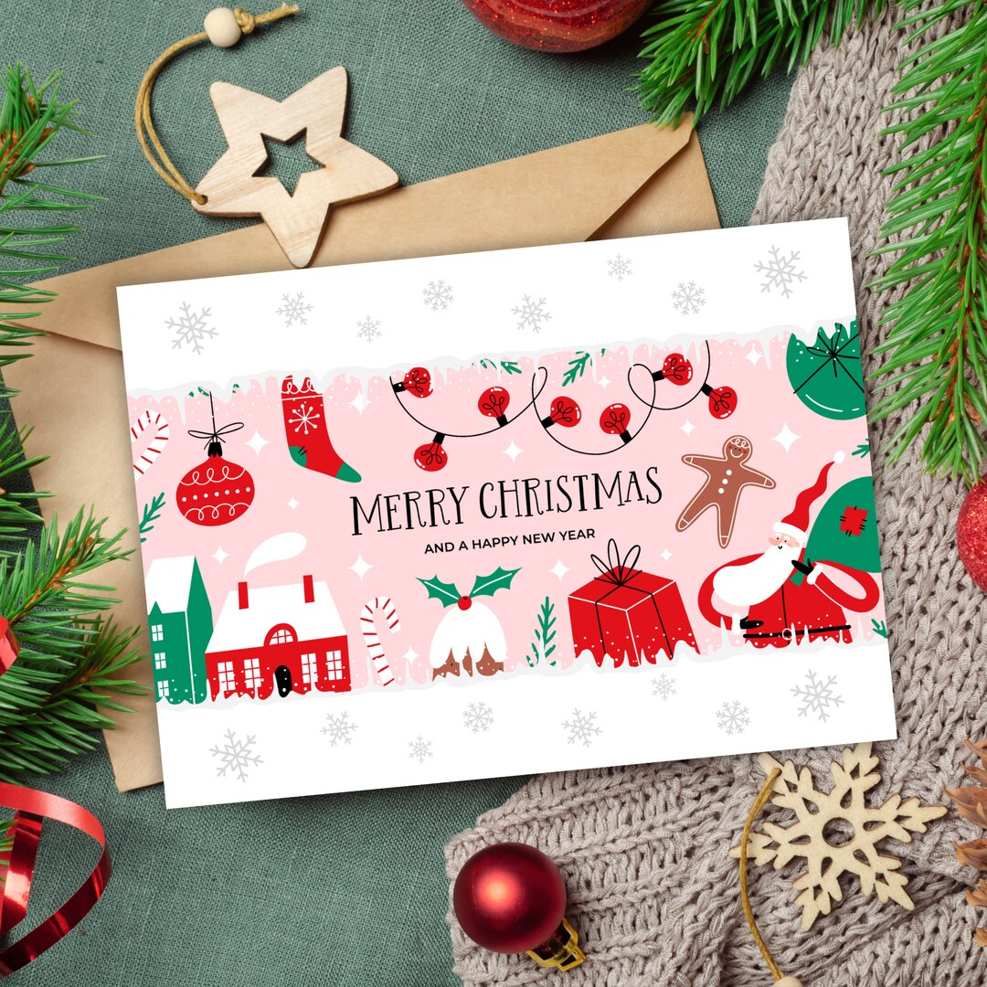 Merry Christmas Card Printable, Seasons Greetings Card, Christmas Card ...