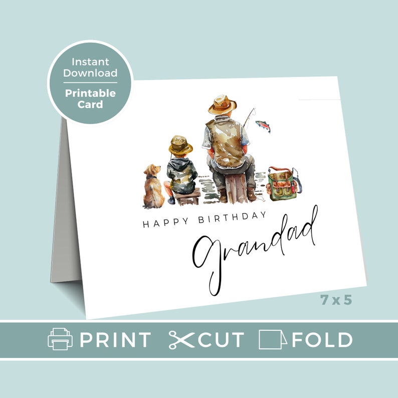 Printable Fishing Birthday Card for Grandad, Grandpa Fisherman Themed ...